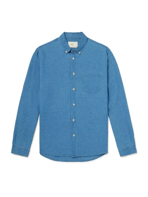 Folk Anniversary Button-down Collar Linen And Cotton-blend Chambray Shirt