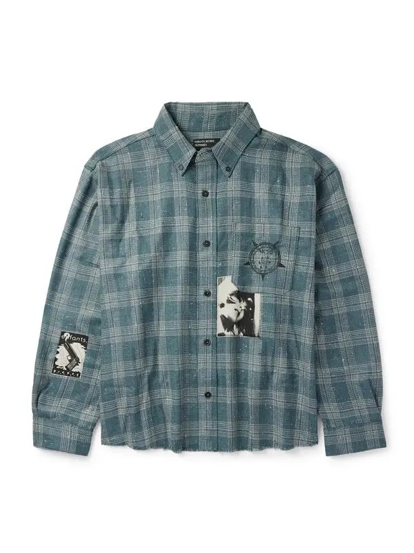 Enfants Riches Déprimés Button-down Collar Frayed Appliquéd Printed Wool And Silk-blend Flannel Shirt