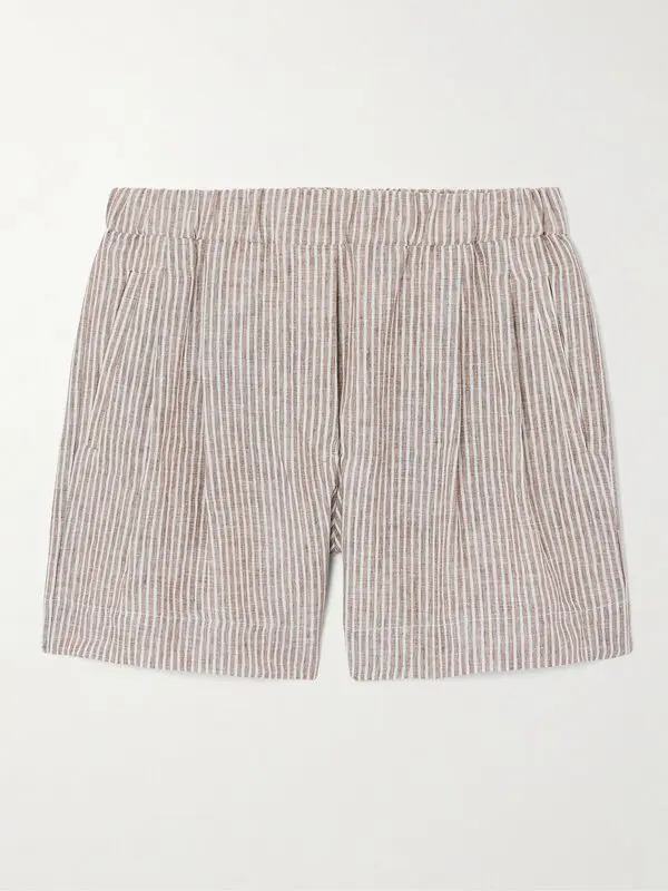Brunello Cucinelli Striped Linen Relaxed Fit Shorts - Off-white