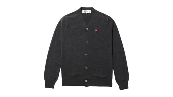 Play Comme Des Garcon Small Heart Patch Cardigan Sweater - Grey