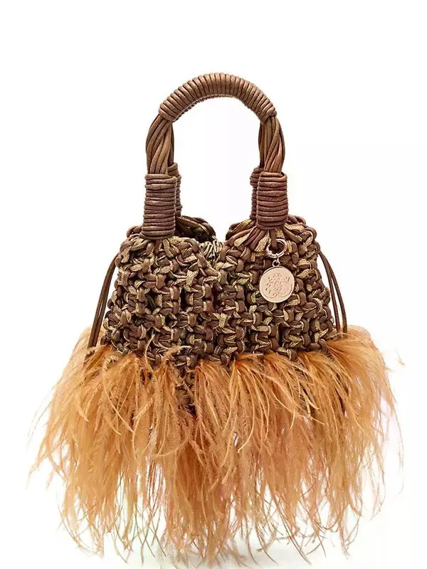 ISLA Glam Plumas Feathered Tote Bag - Brown