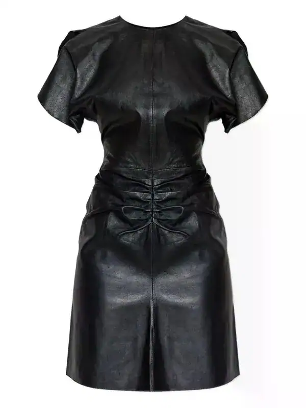 Victoria Beckham Ruched Leather Mini Dress In Black - 15% Off | Editorialist