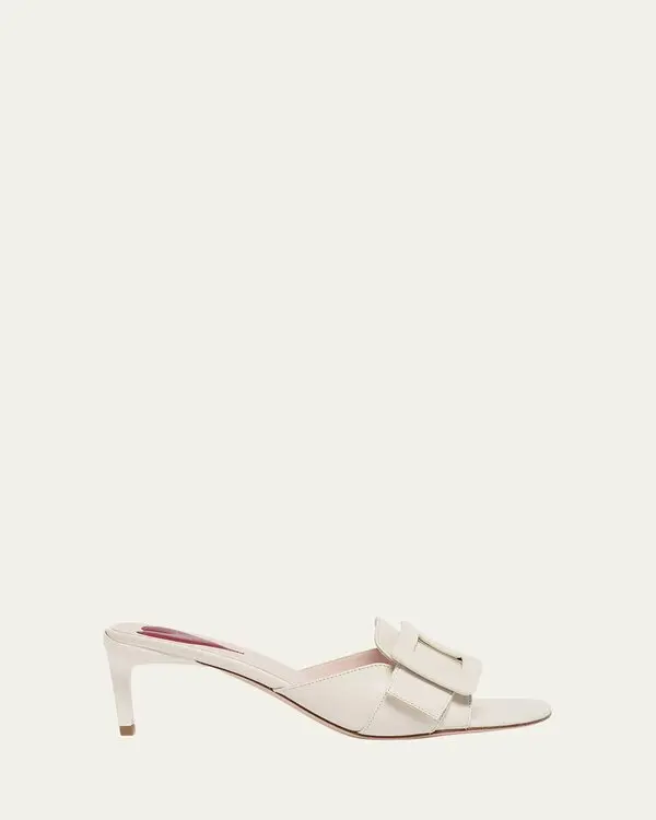 ROGER VIVIER Patent Leather Buckle Mule Sandals - Cire