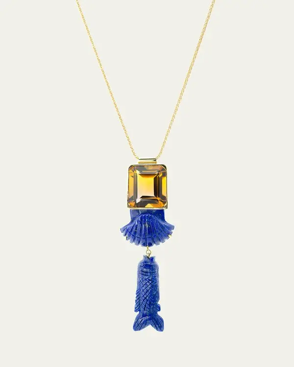 HAUTE VICTOIRE 18k Ametrine, Lapis Lazuli, Shell, And Fish Necklace