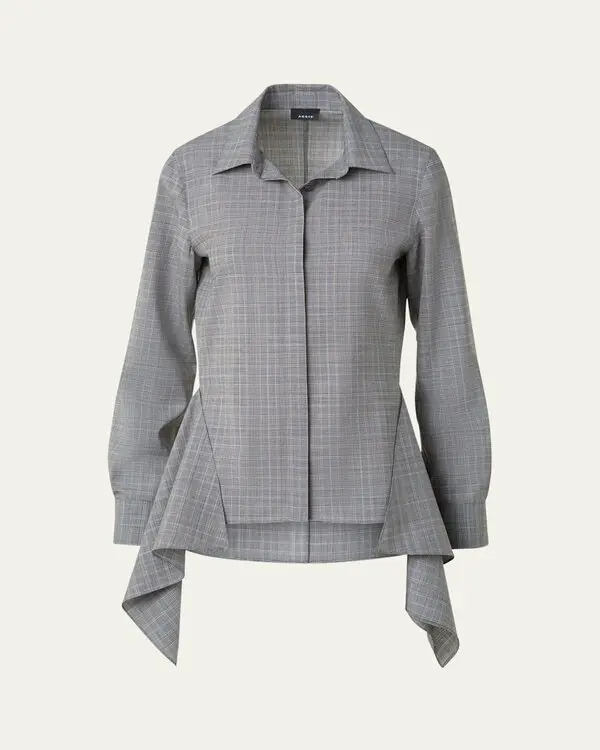 Akris Prince Of Wales Check Cool Wool Blouse