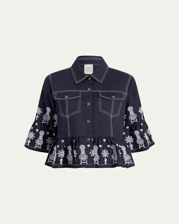 Cinq À Sept Mandie Eyelet Jacket - Navywhite