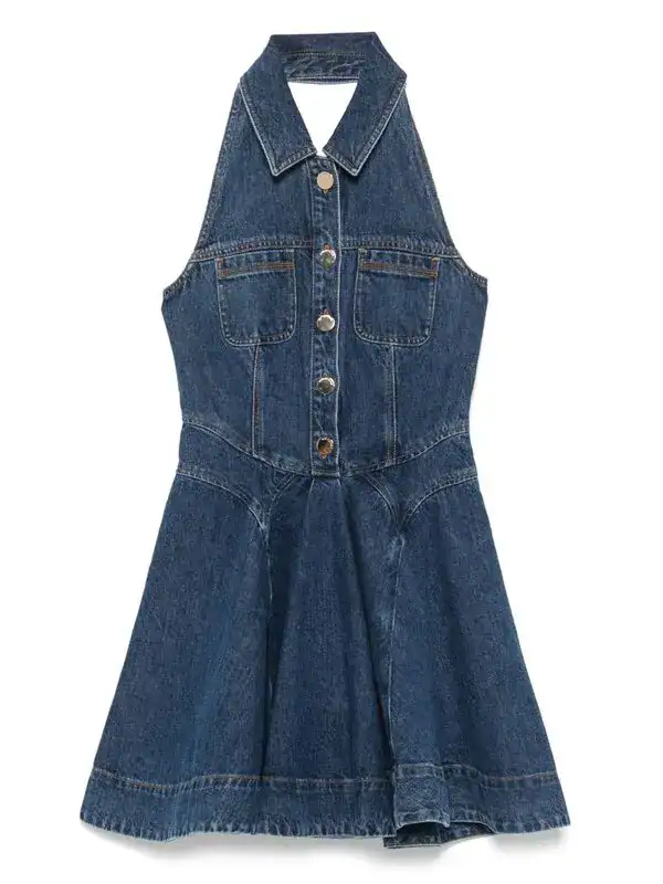 Self-Portrait Denim Sleeveless Mini Dress In Blue | Editorialist