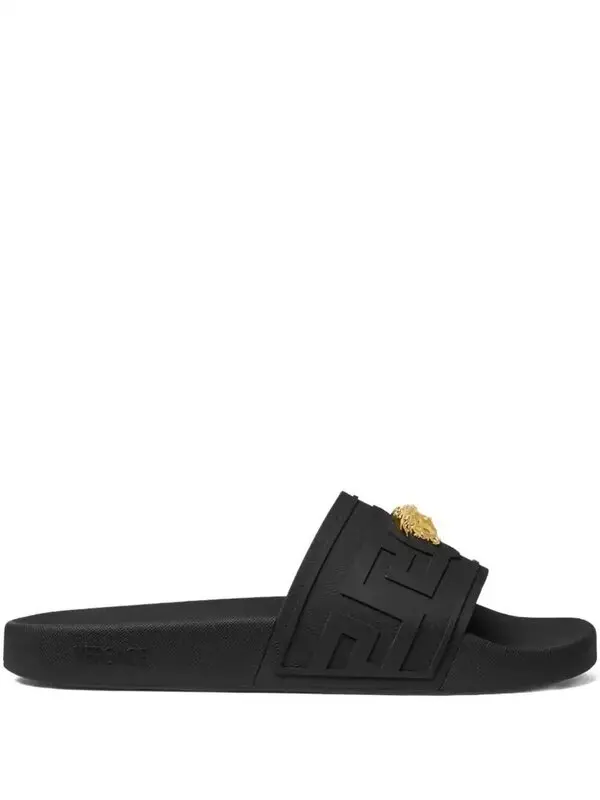 Versace La Medusa Slides - 1b00v Black + Gold