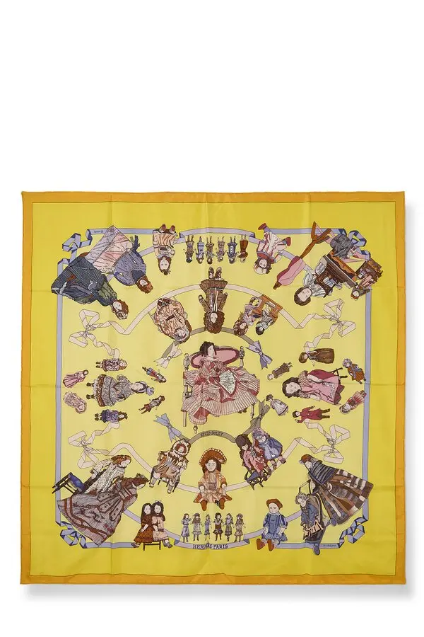 Hermès Multicolor 'hello Dolly' Silk Scarf 90 - Yellow
