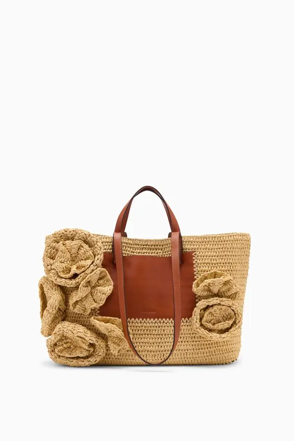 Ulla Johnson Lali Floral Large Tote Handbag - Natural