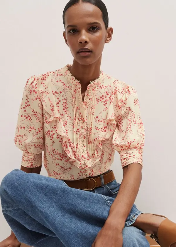 ME+EM Silk Lily Of The Valley Print Blouse