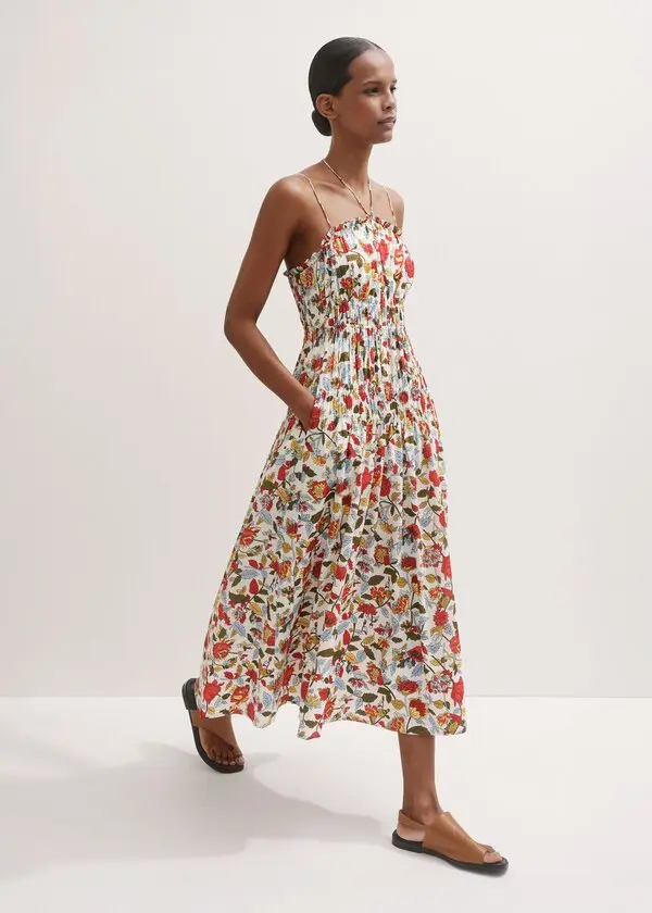 ME+EM Cotton Rosebush Print Midi Dress