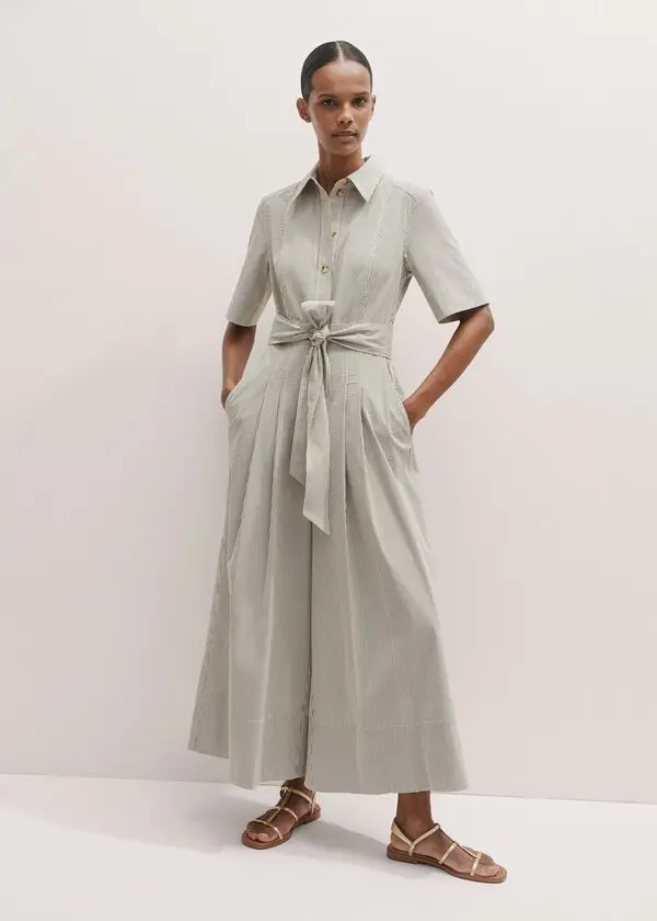 ME+EM Seersucker Stripe Cropped Jumpsuit With Belt