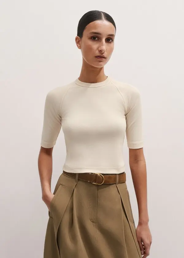 ME+EM Crop Raglan Seam Rib Tee - Vanilla
