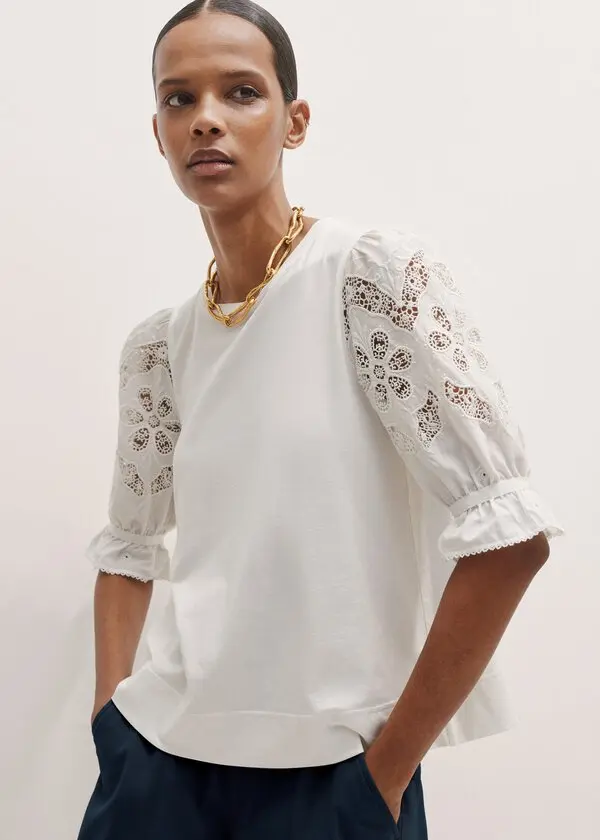 ME+EM Mixed Media Embroidered Sleeve Swing Top