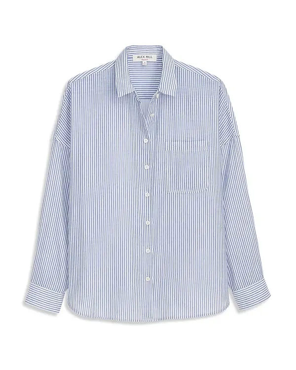 ALEX MILL Jo Gauze Shirt - White/evening Blue
