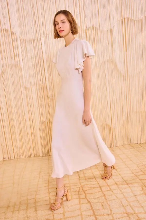 Ulla Johnson Blithe Flutter Sleeve Midi Dress - Pristine