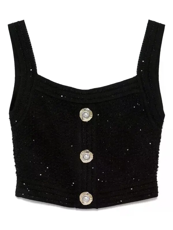 Balmain Textured Cropped Top - Black