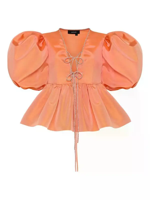 ANOUKI Crystal-embellished Taffeta Blouse - Orange