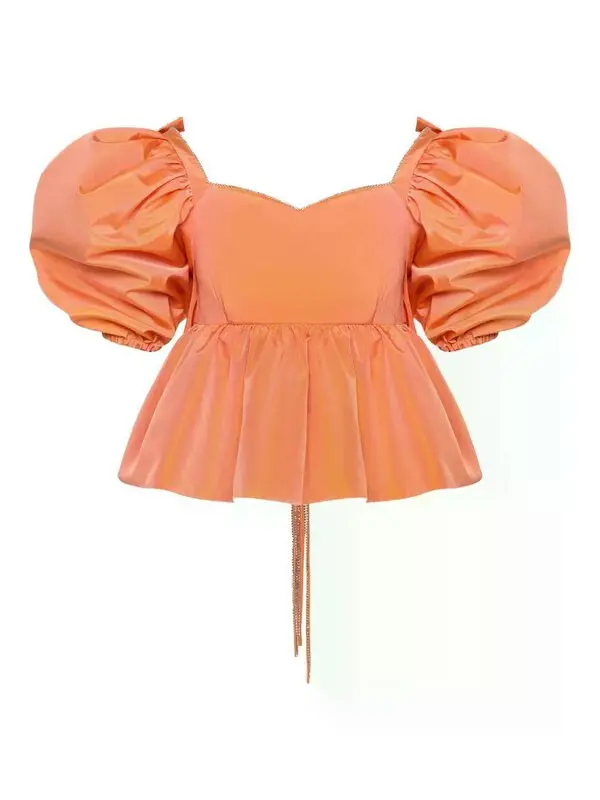 ANOUKI Puff-sleeve Peplum Top - Orange