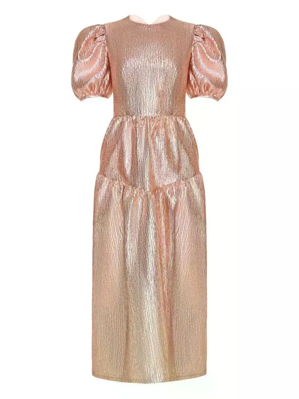 ANOUKI Puff-sleeve Metallic Midi Dress