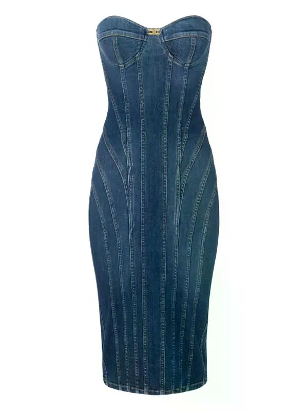 Elisabetta Franchi Strapless Denim Midi Dress