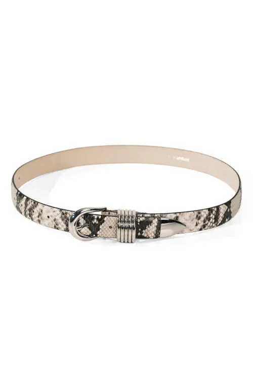 DEHANCHE Hollyhock Snake Print Leather Belt - Ivory/ Brown Snakeskin/ Silver