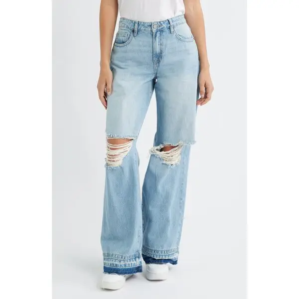 HIDDEN JEANS Ripped And Distressed Wide Leg Jeans