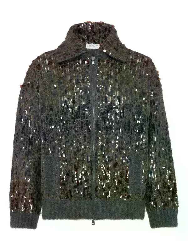 Brunello Cucinelli Embroidered Cardigan - Grey