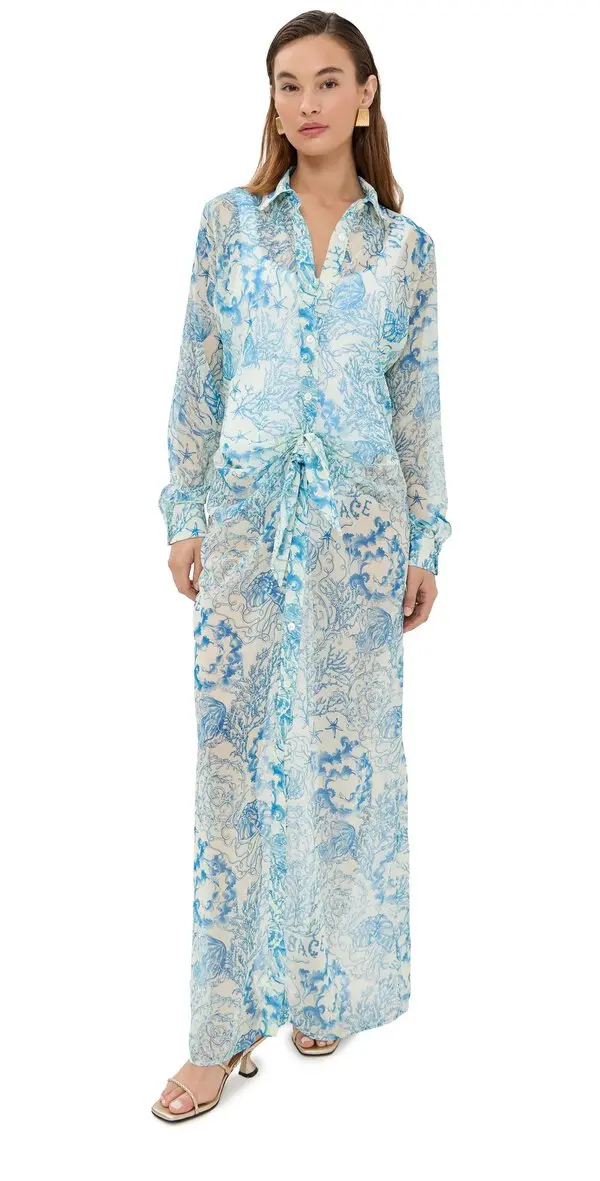 Versace Printed Cover-up Shirt Dress - Eggshell/bright Dv Blue