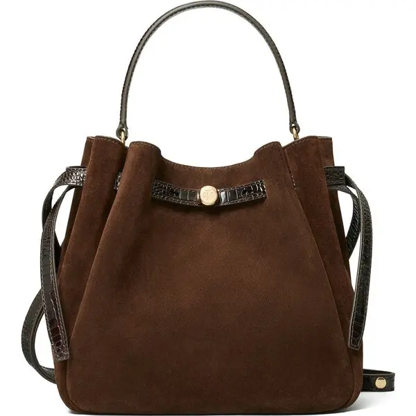 Tory Burch Romy Suede Bucket Bag - Dark Cocoa