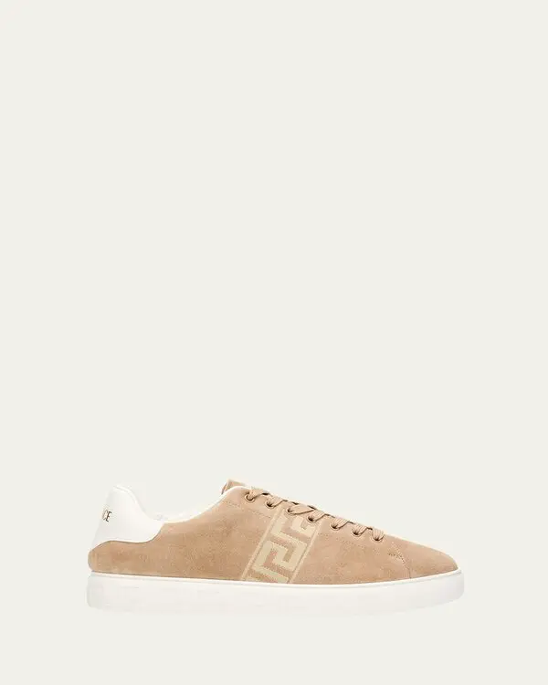 Versace La Greca Suede Low-top Sneakers - Sand