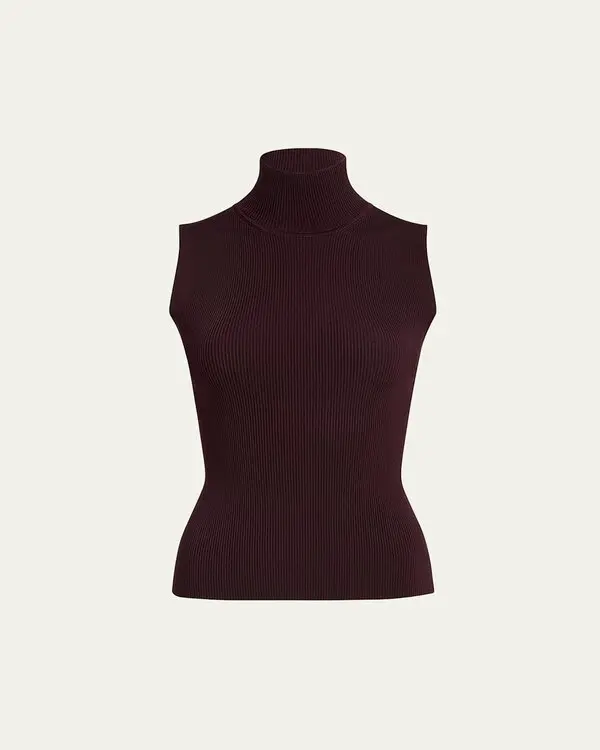 Khaite Benita Turtleneck Rib Tank Top - Almandine