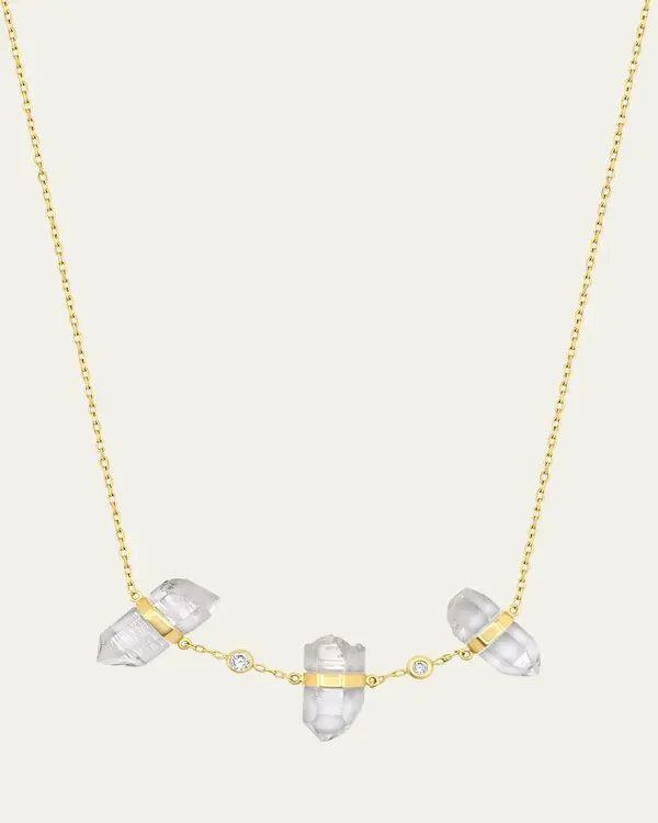 Jia Jia 14k Triple Crystal Double Diamond Bezel Necklace