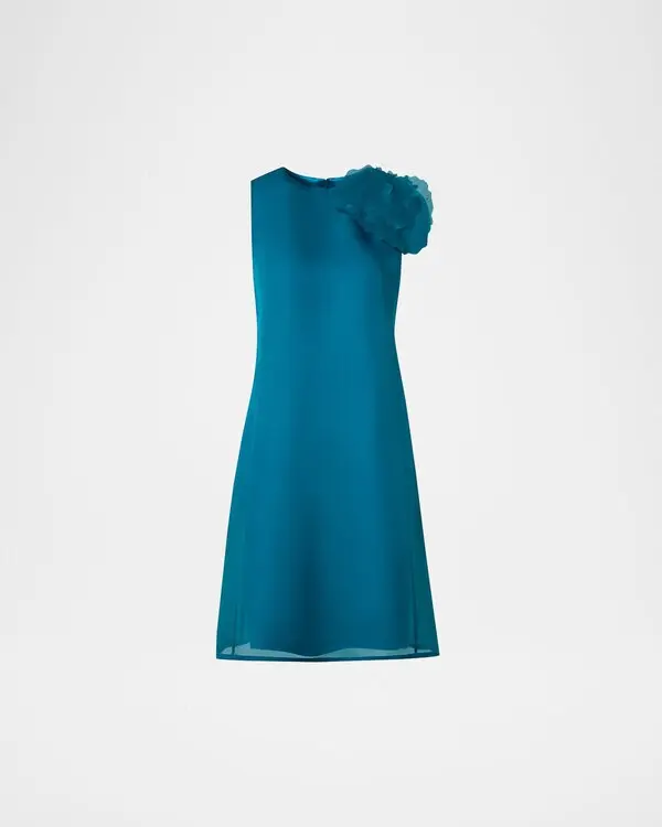 Akris 3d Anemone Corsage Silk Organza Dress - Laguna Blue