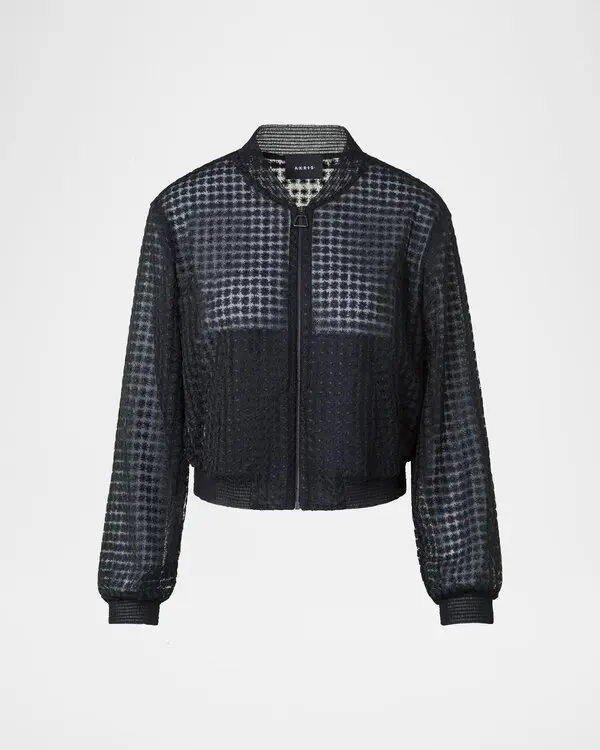 Akris Flower Embroidered Tulle Bomber Jacket