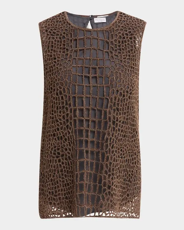 Brunello Cucinelli Monili Croc-effect Top