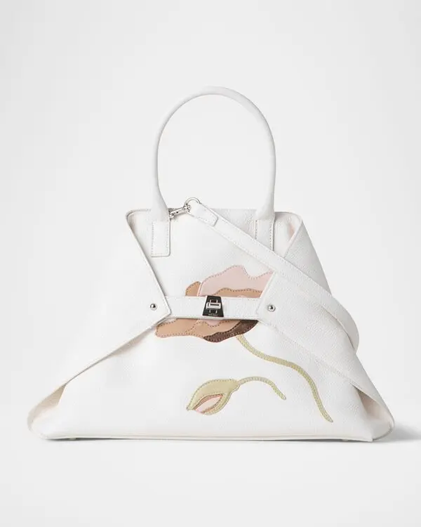 Akris Ai Small Flower Leather Top-handle Bag