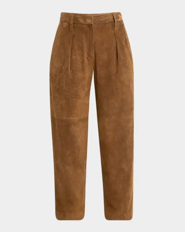 Brunello Cucinelli Cropped Suede Trousers - C7495 Sesame