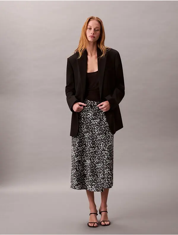Calvin Klein Printed Satin Midi Skirt