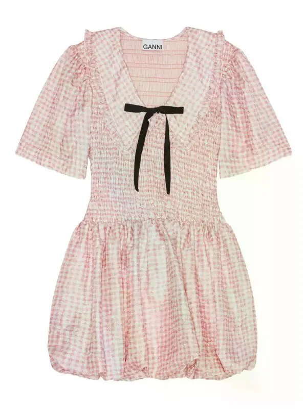 GANNI Ruffled Smocked Mini Dress - Pink