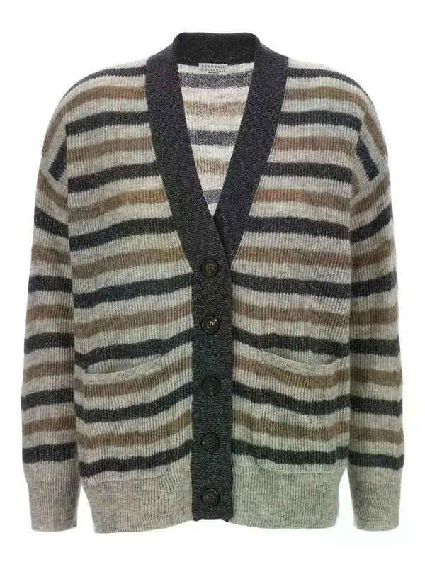 Brunello Cucinelli Striped Cardigan - Grey