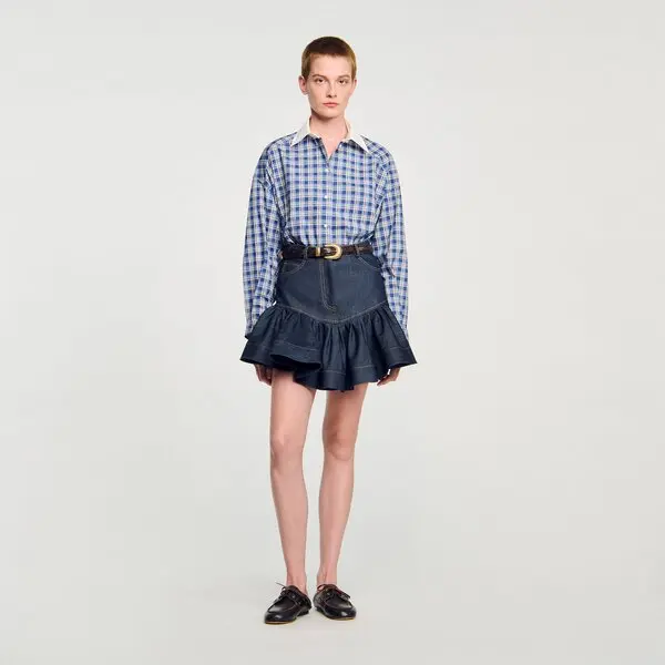 Sandro Mini Denim Ruffled Skirt - Deep Blue