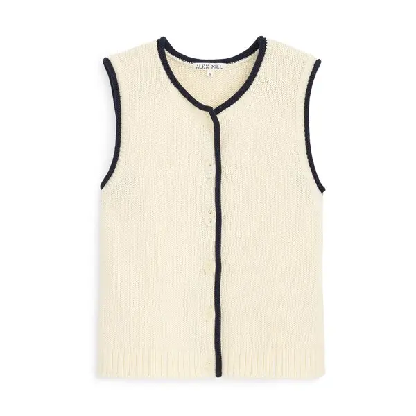 ALEX MILL Bridget Tipped Vest - Ivory,dark Navy