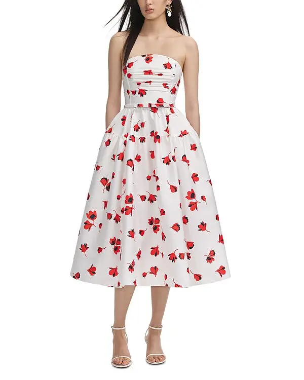 SELF-PORTRAIT Floral Print Taffeta Midi Dress