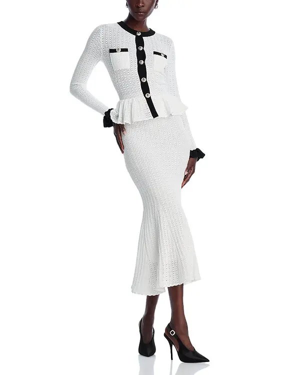 Self-Portrait Pointelle Knit Contrast Midi Dress - White