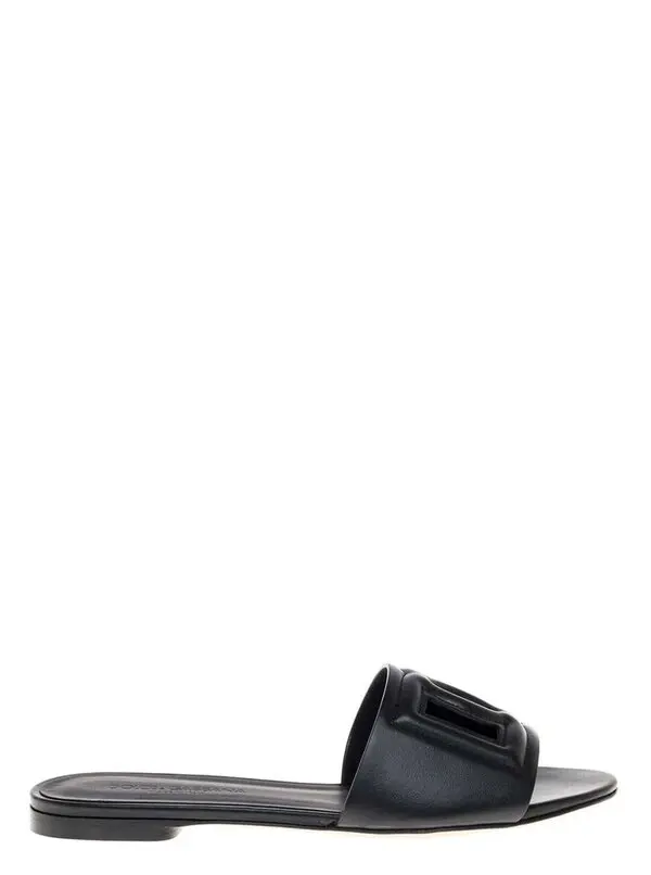 Dolce & Gabbana Leather Mules With Logo - Black
