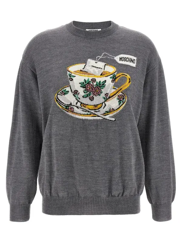Moschino Intarsia Virgin Wool Sweater - Gray