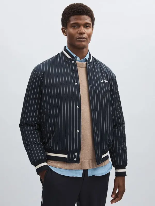 LES DEUX Technical Varsity Jacket - Navy Stripe