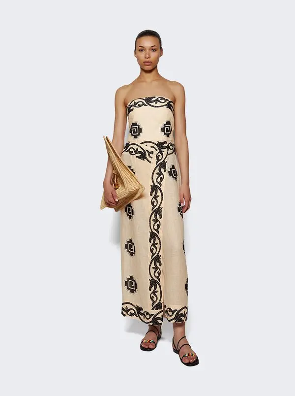 Johanna Ortiz Ancient Strapless Linen Dress - Multi
